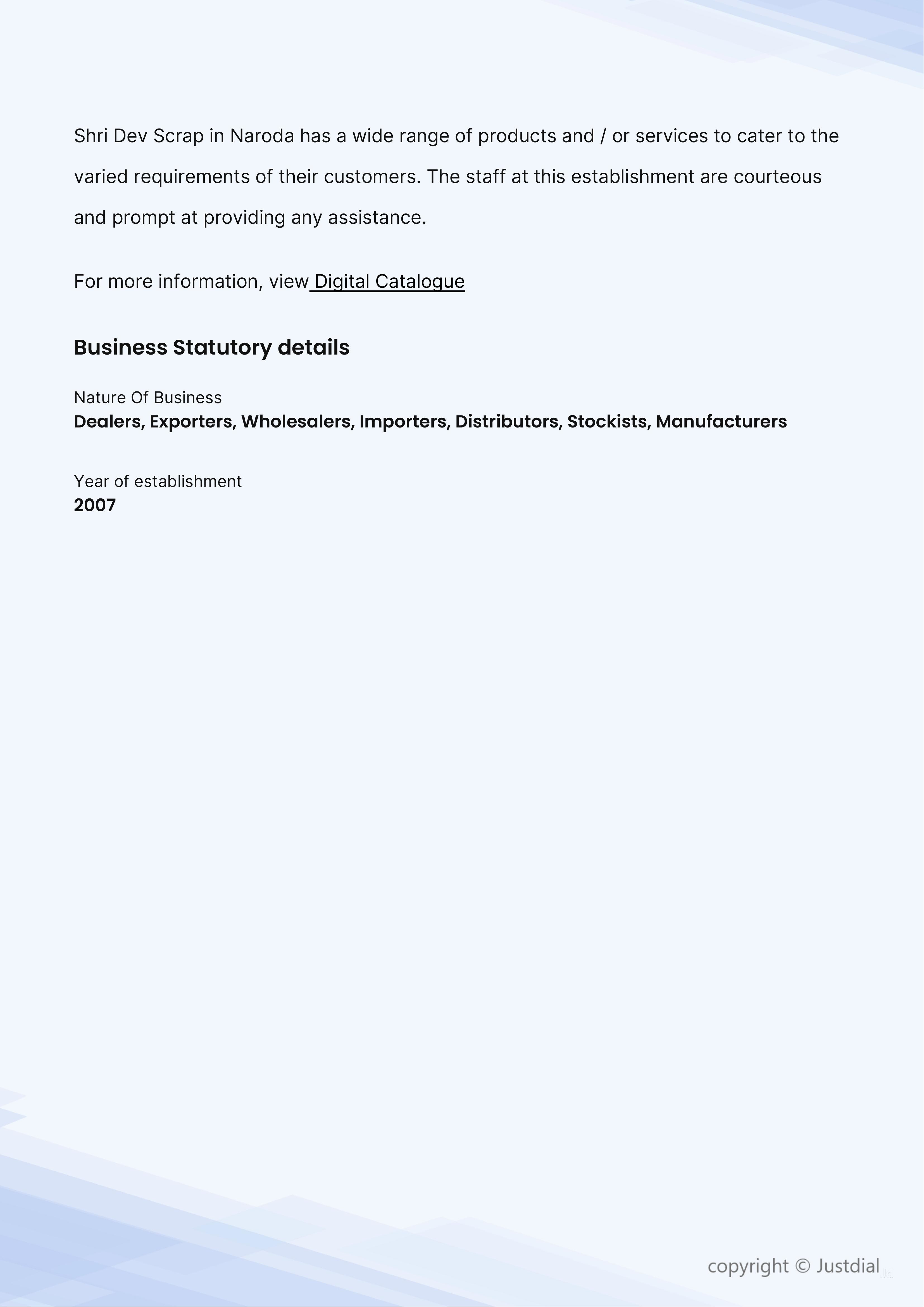 Shri Dev Scrap - Dealer from Naroda, Ahmedabad, India | Company Profile