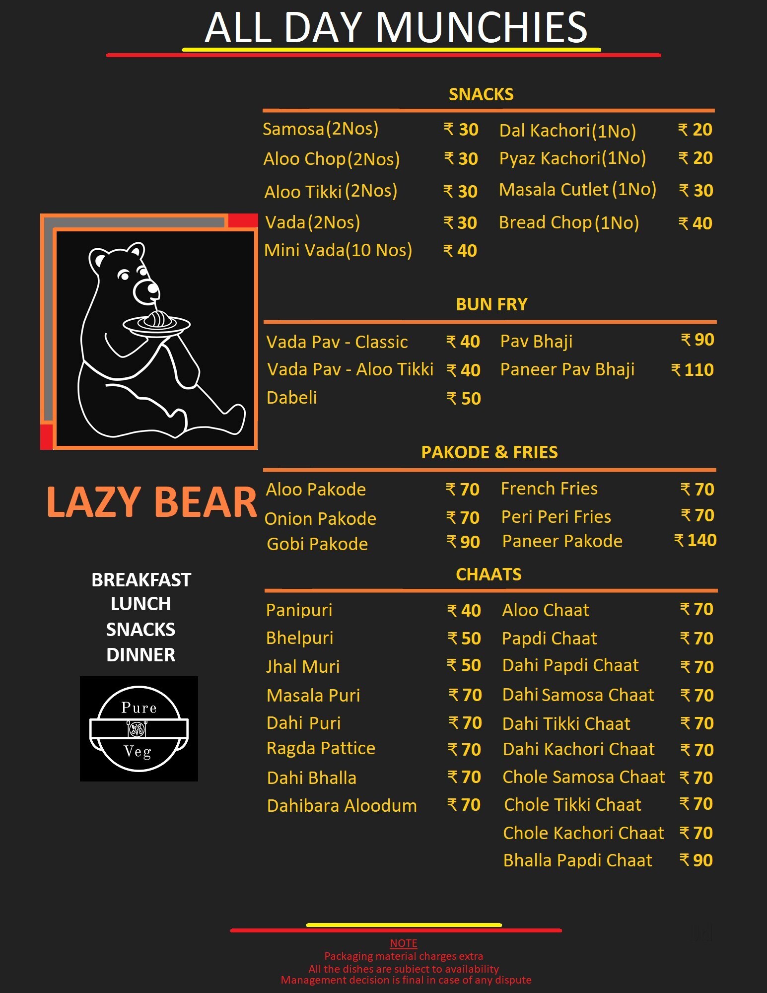 Lazy Bear in Jakkasandra,Bangalore - Order Food Online - Best North ...