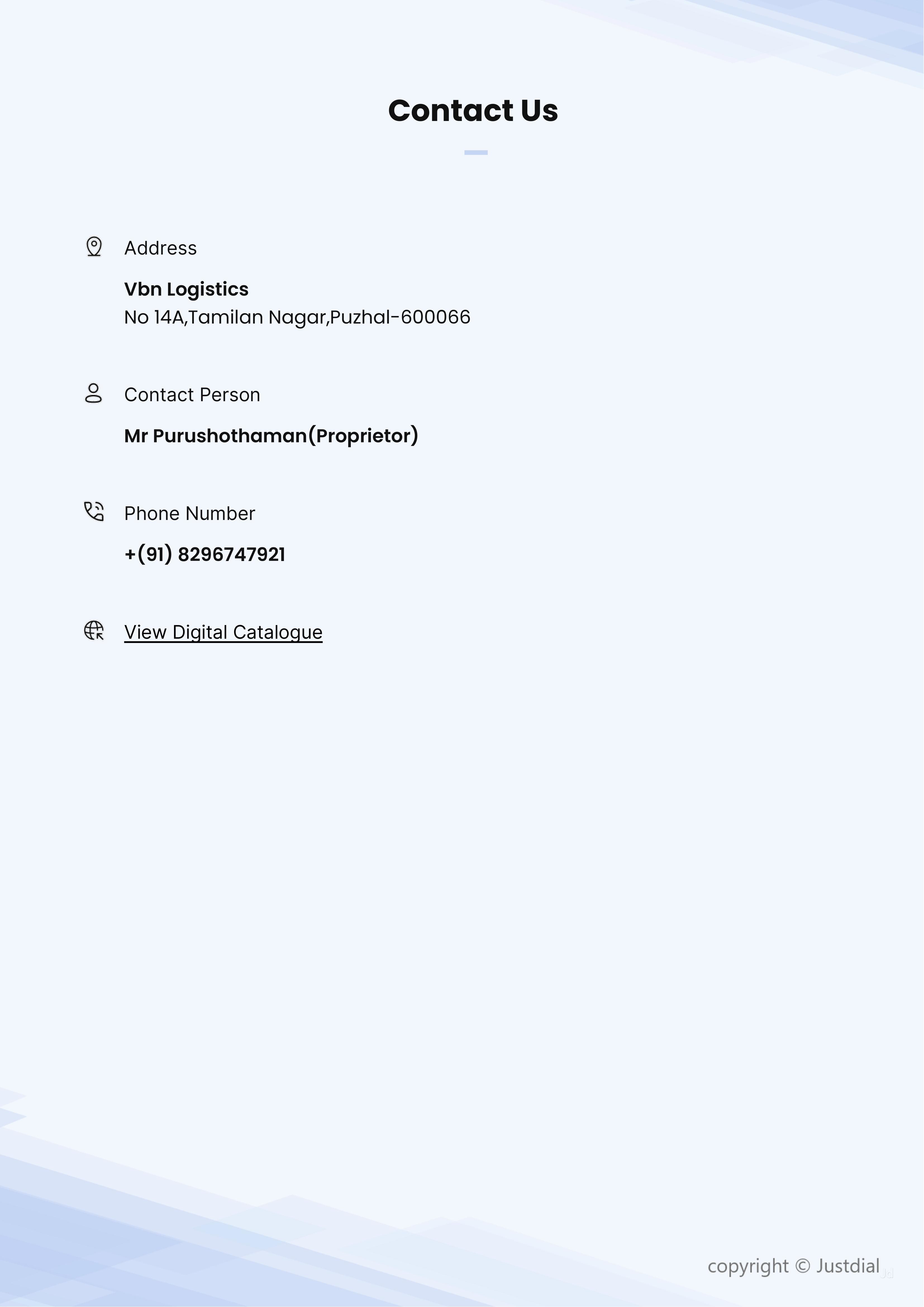 Vbn Logistics - Retailer from Puzhal, Chennai, India | Company Profile