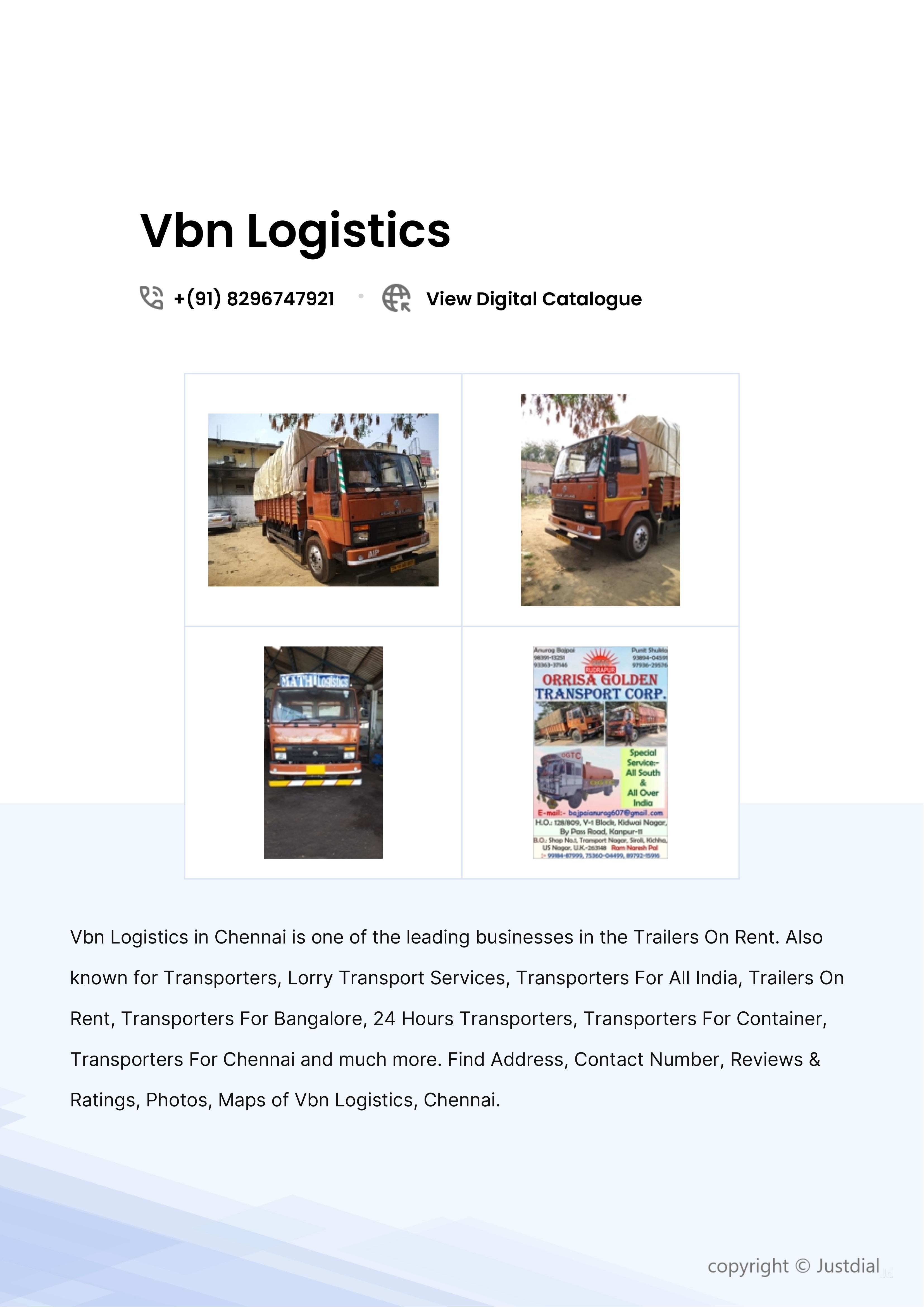 Vbn Logistics - Retailer from Puzhal, Chennai, India | Company Profile