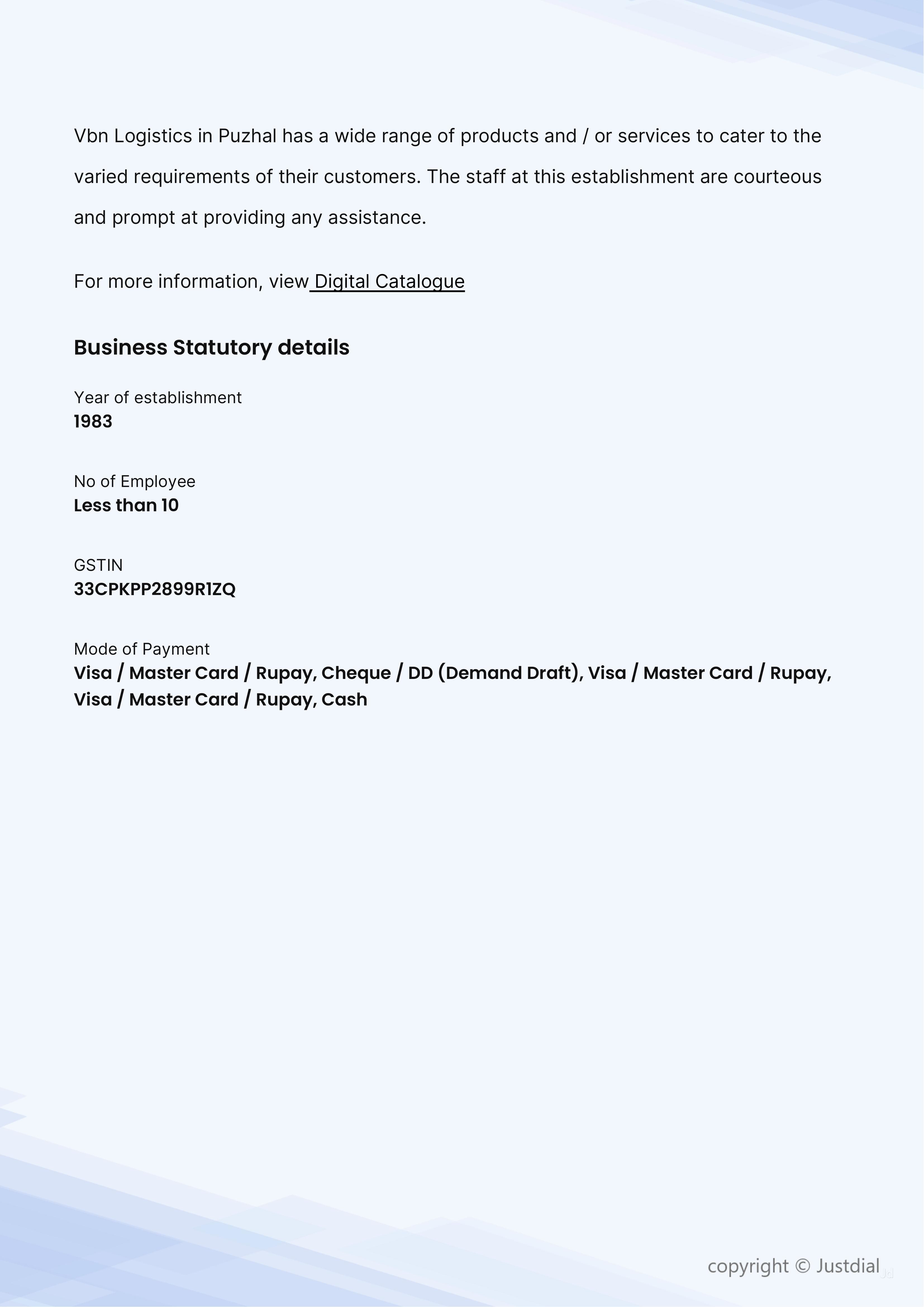 Vbn Logistics - Retailer from Puzhal, Chennai, India | Company Profile