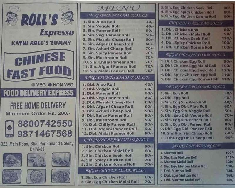 Roll's Expresso in Mukherjee Nagar,Delhi - Order Food Online - Best ...