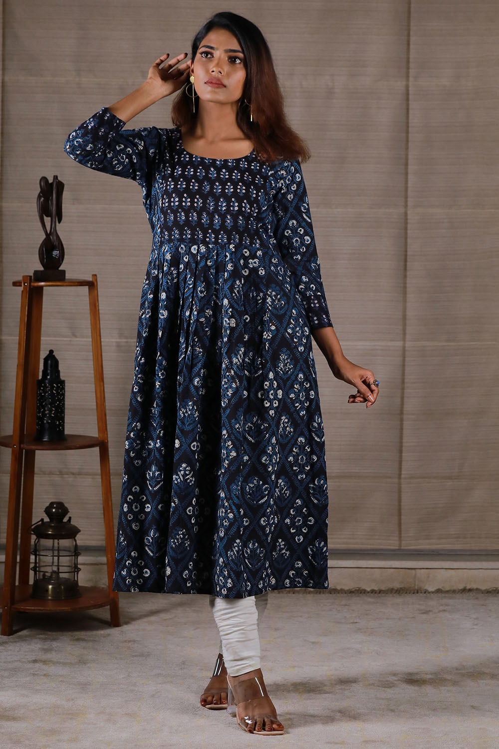 Digital Printed Floral Kurtis for Women Party Wedding Crepe Cotton S XXL Half Full Sleeves V Round Neck 40 45in