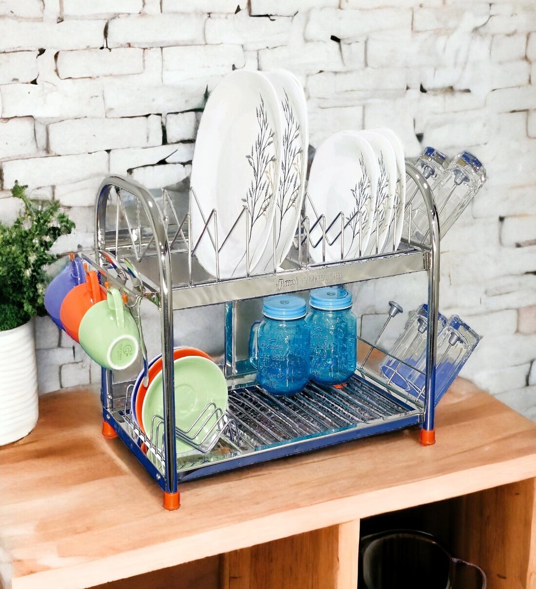 Wooden Free Standing Kitchen Rack with 3 Racks