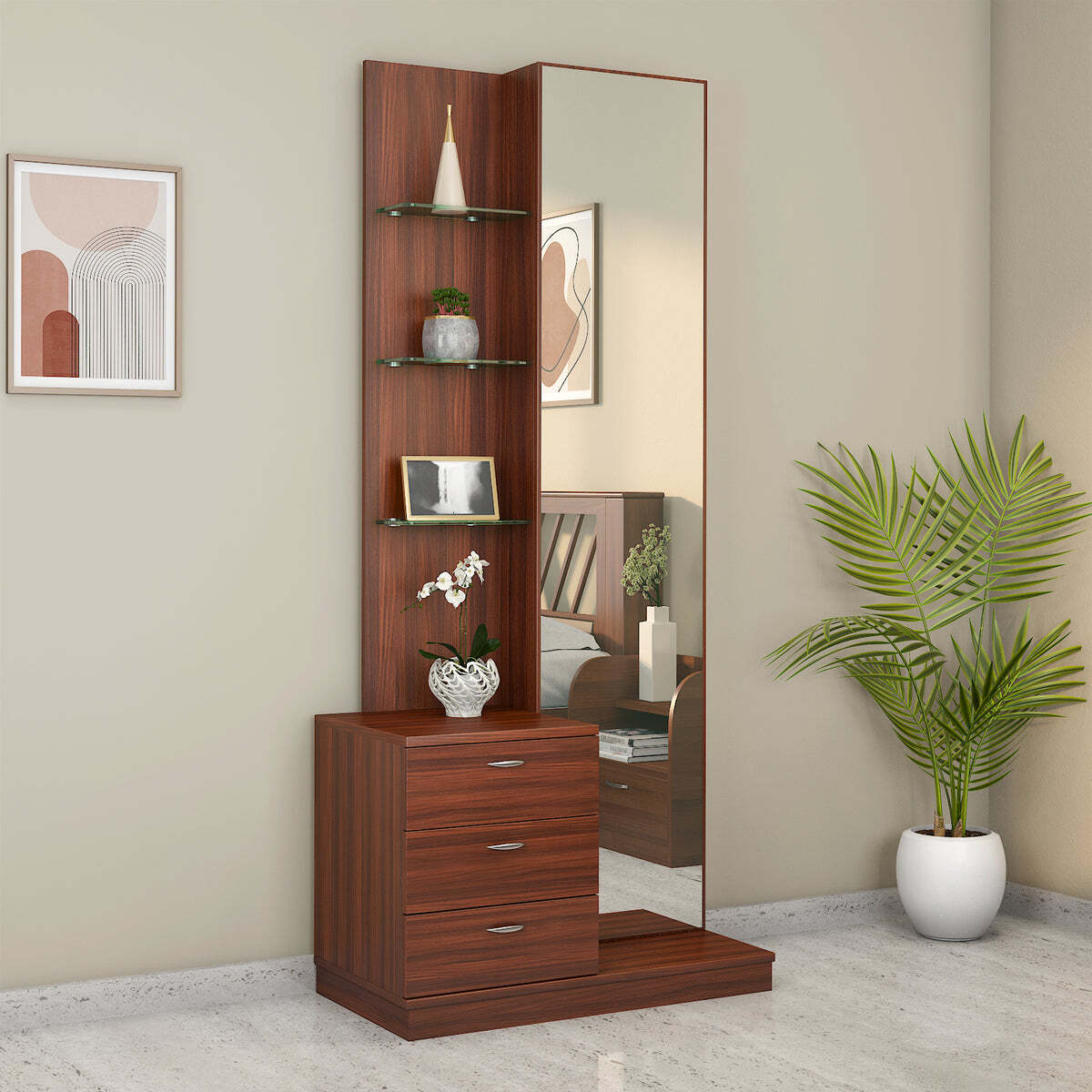 home Prime Engineered Wood Dresser with Mirror Classic Walnut