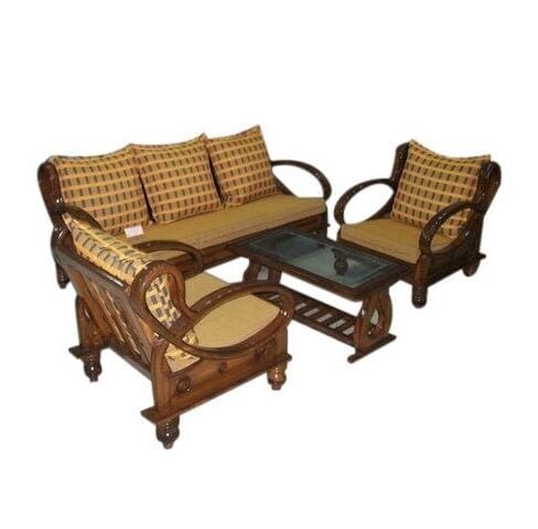 Second Hand 5 Seater Wooden Sofa Set For Home Brown