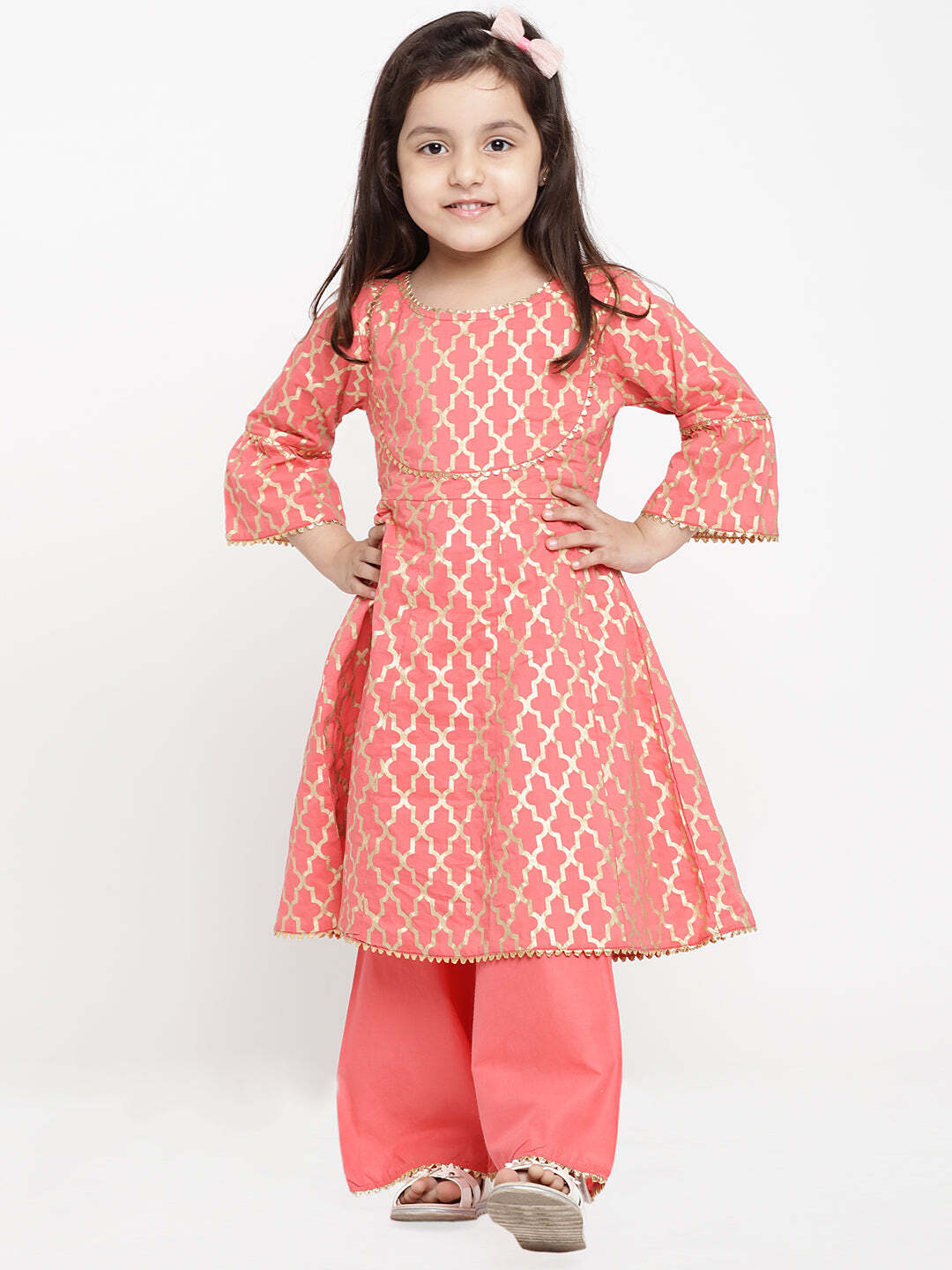 Pure Cotton Three Fourth Sleeves Peach Ethnic Kurti - Get Best Price ...