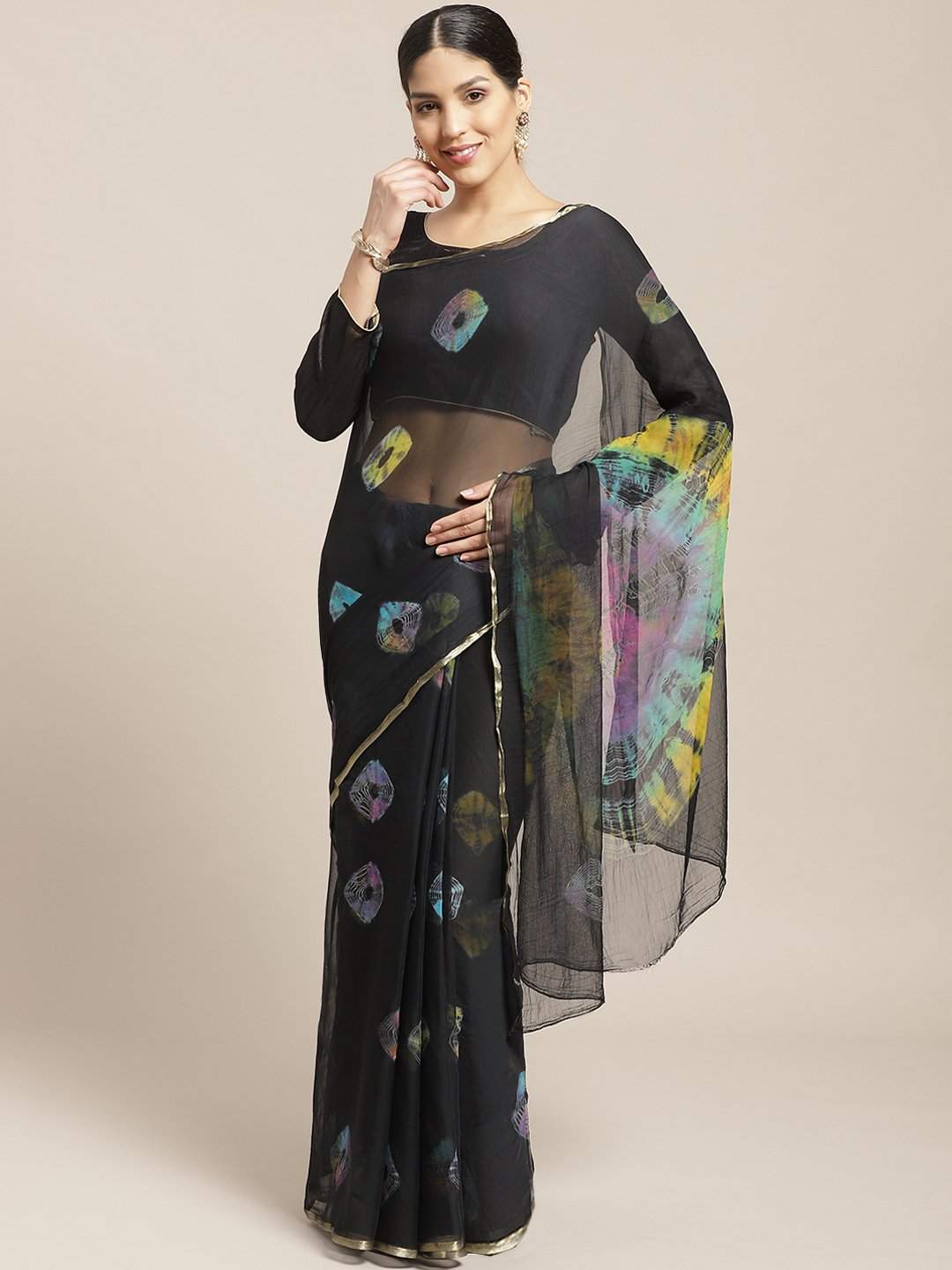 Chhabra 555 Chiffon Bandhani Saree With Gharchola Pattern And Zari Gold ...