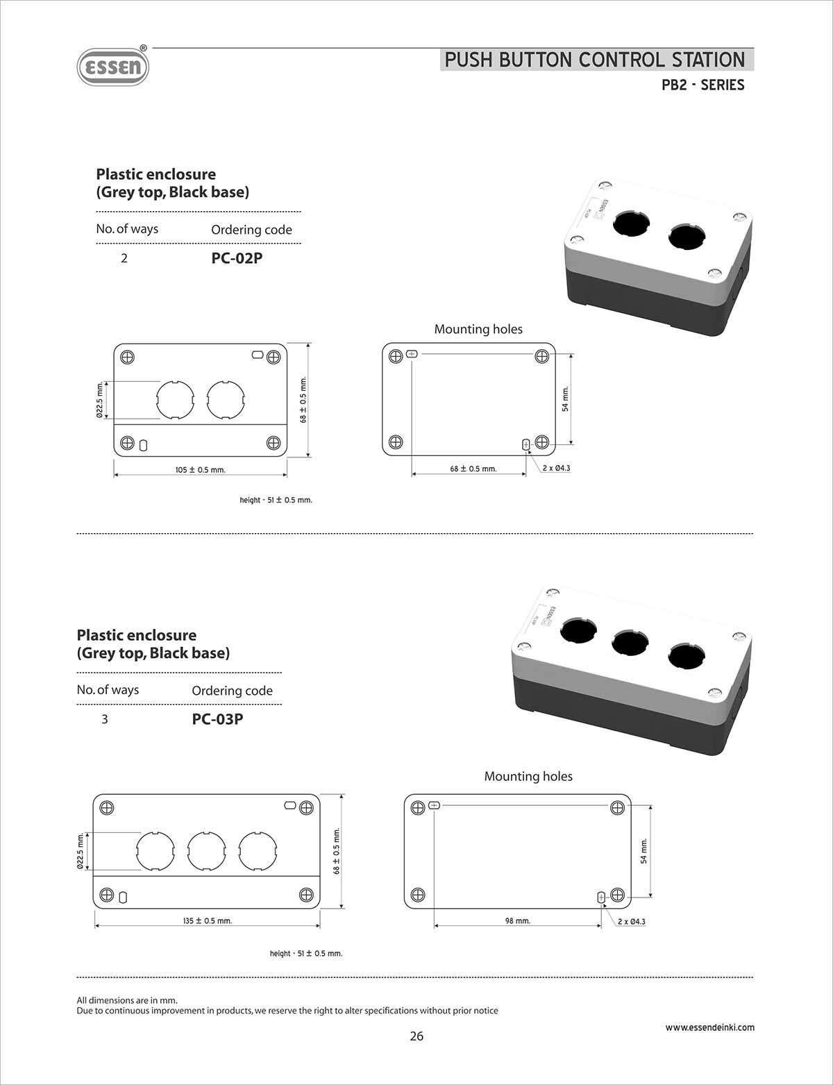 ESSEN PB2-Series PC-03P Plastic Enclosure Push Button Control Station ...