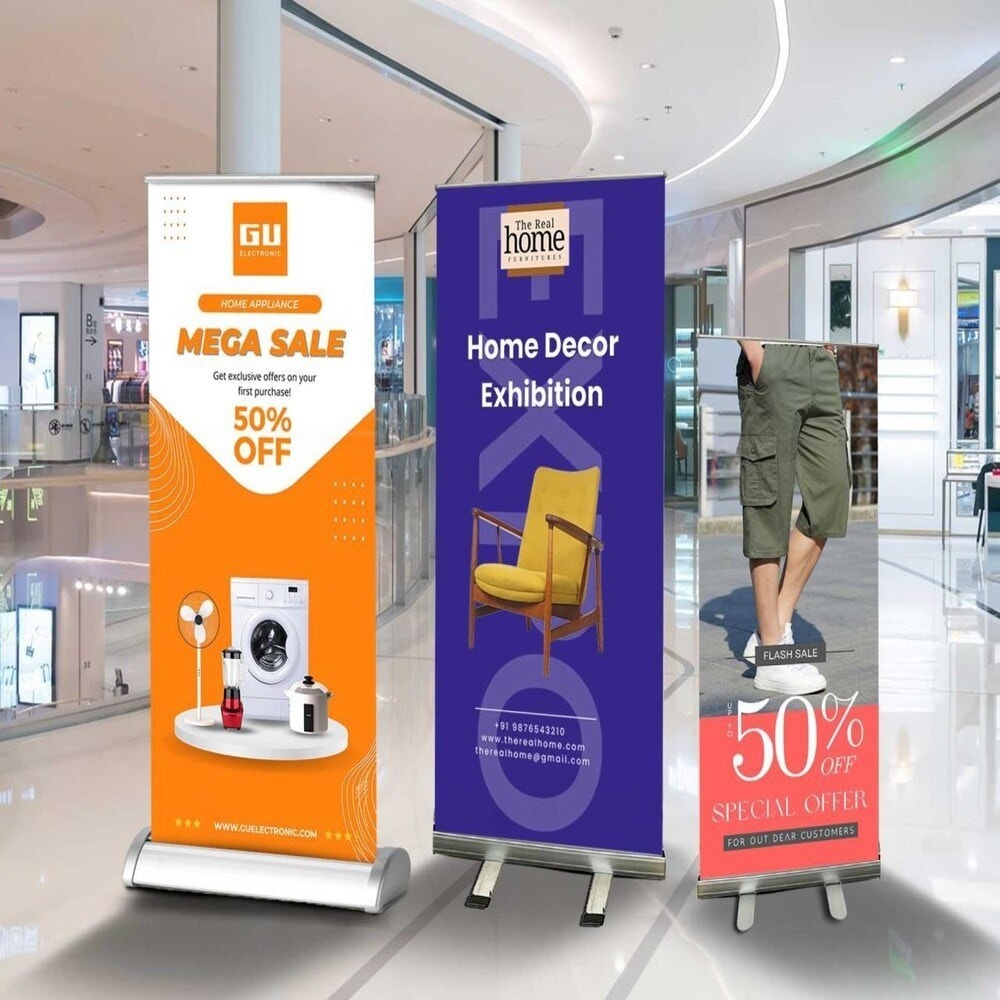 Flex Roll Up Standee Banner Size 6x3 Feet in Noida at ₹ 2,000 / Pc by ...
