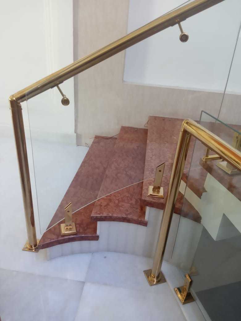Golden Pipe Glass Railing in Delhi at ₹ 1,000 / Sq.ft by Metal Creation ...