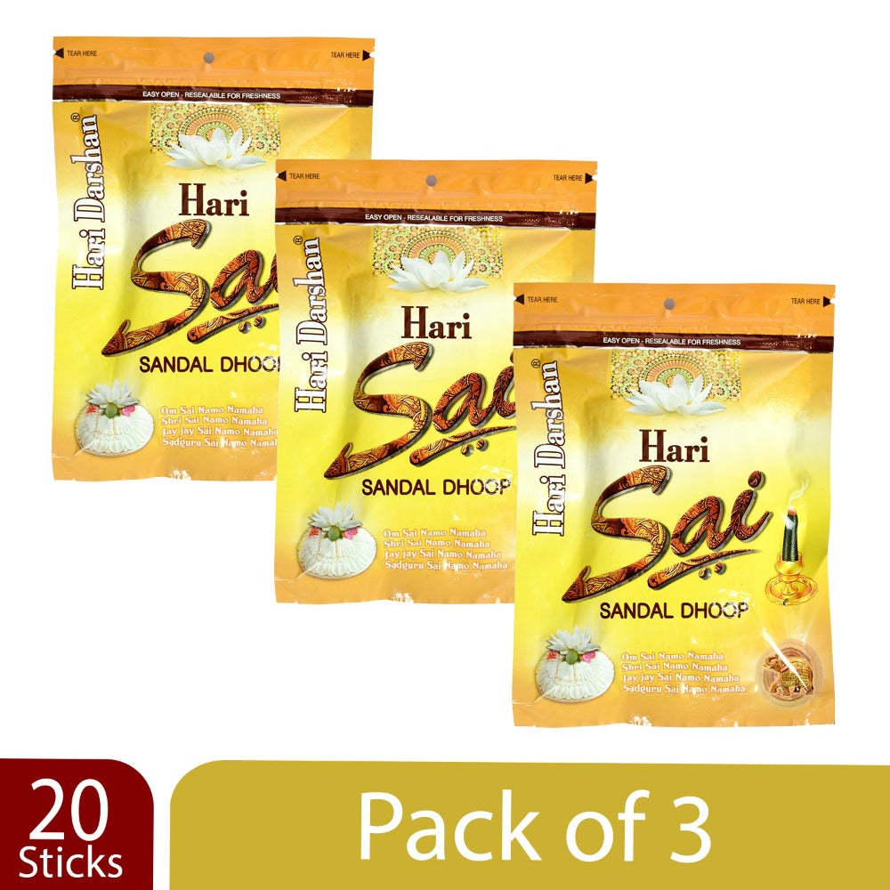 Hari Darshan Hari Sai Sandal Incense Dhoop Combo (120 gm, Pack of 3) in ...