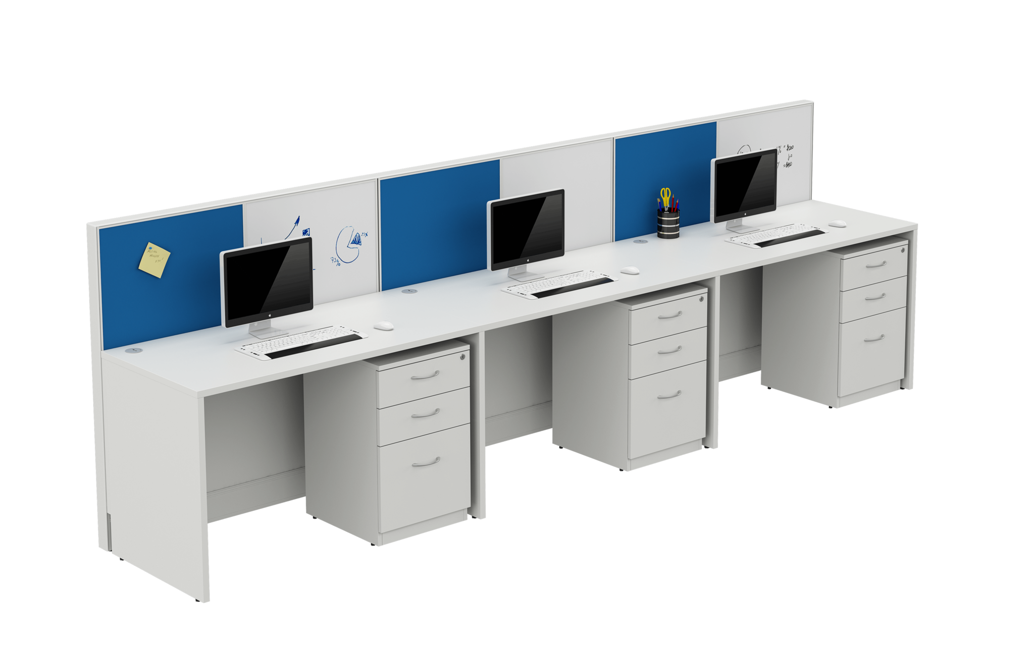 Modern White And Blue Wooden Linear Office Workstation Table in ...