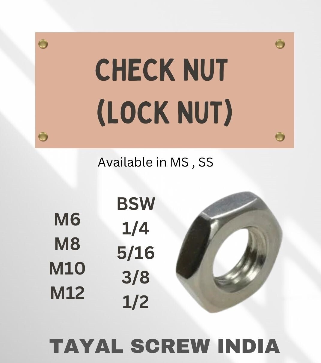 MS And SS 304 Check Nut/ Lock Nut , Size-M6- M12 in Delhi at ₹ 1 - ₹ 3 ...