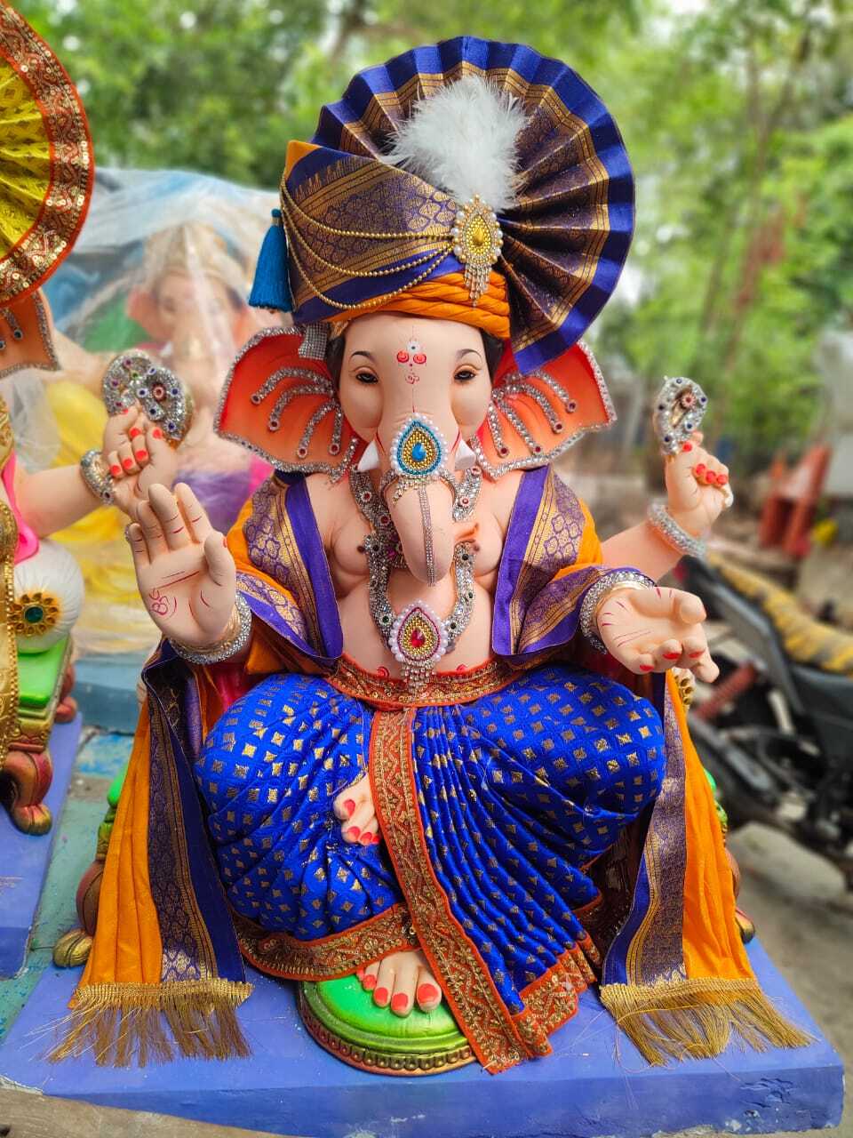 Navy Blue Eco-Friendly Chaurang Ganpatiji Idol 2 Feet in Mumbai at ...