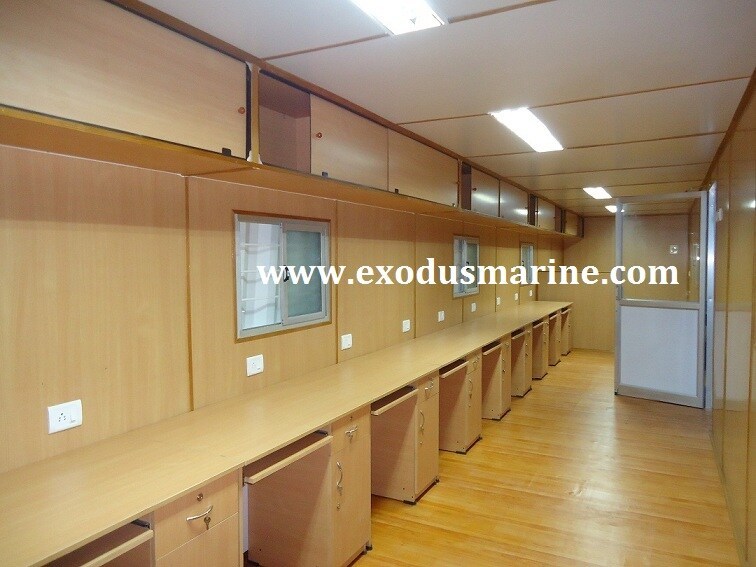 Customizable Wood Office Cabin with Chair, Desk, Shelves, File Cabinet ...