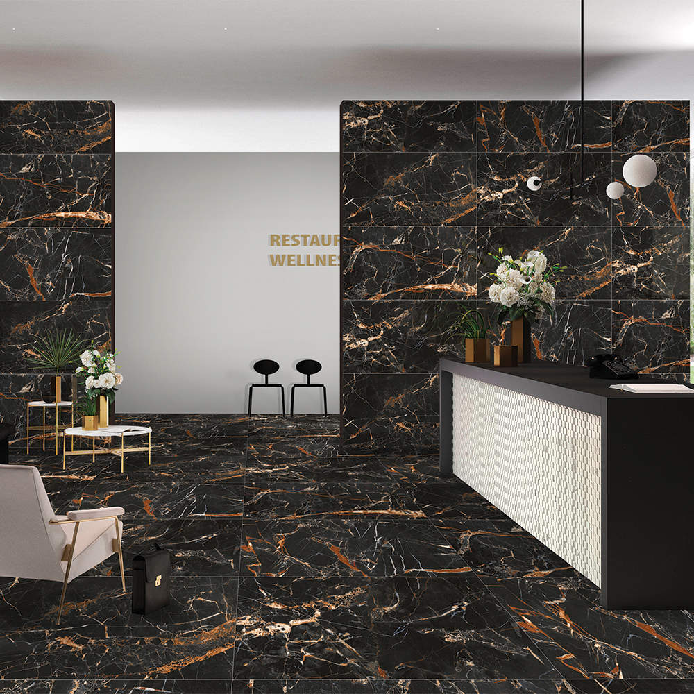 VARMORA Gem Marble Matt Silex Floor Tile (600 x 1200 mm, Black) in ...